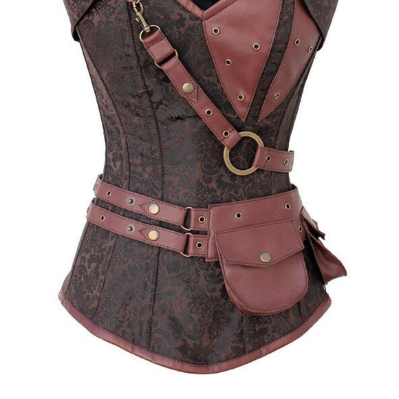 VG London | Tops | Steel Boned Steampunk Brown Brocade High Neck Strap ...